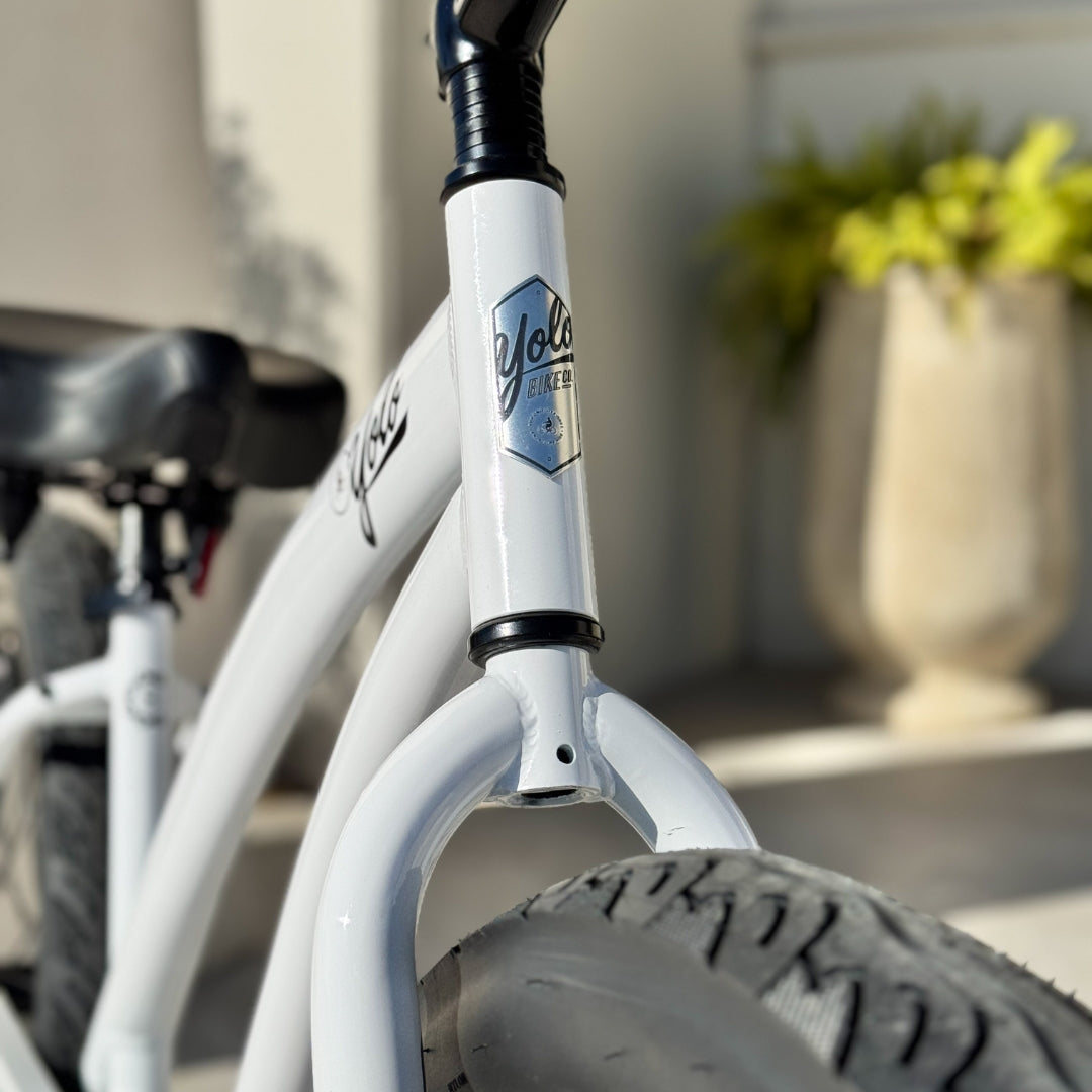 3" Fat Tire Beach Cruiser Bike - White | YOLO Bike | YOLO Board and Bike
