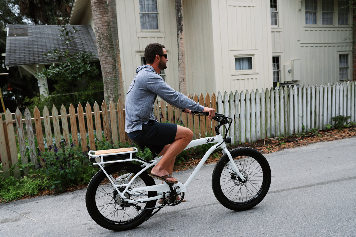 Beach Cruiser Electric Bike - White | E-Bike Cruiser | YOLO Board and Bike